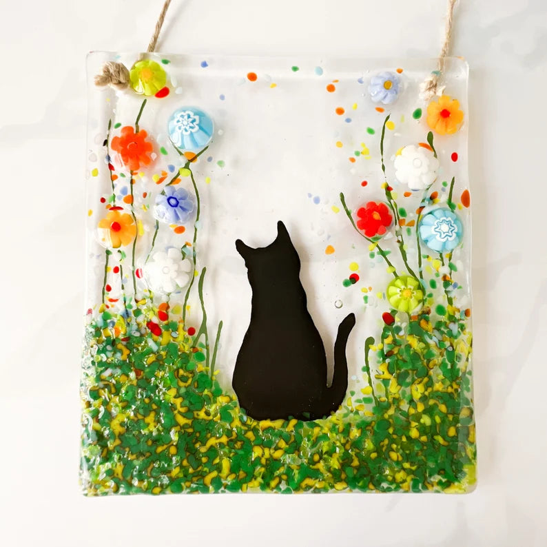 Floral Cat Suncatcher – Glass Girl Studio